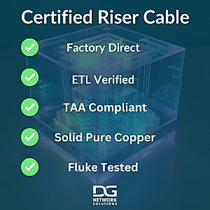 DG Cat6 Riser (CMR), 1000ft, Unshielded, 23AWG, Solid Bare Copper, Up to 10Gb Speeds, No Spline, Faster-Easier Terminations, 550MHz, ETL Listed, Indoor/Home/Commercial Use, Bulk Ethernet Cable, White