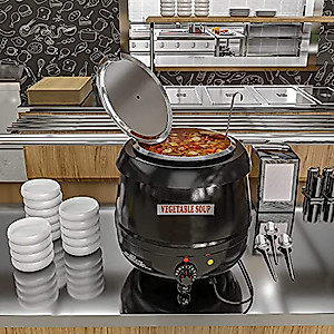 YBSVO 11 Qt. Round Black Countertop Food/Soup Kettle Warmer - 120V, 400W