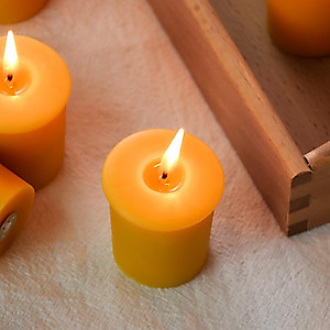 TELOSMA Organic Beeswax Votive Candles - Natural Scent Smokeless for Weddings, Restaurants, Parties, Spa and Decorations -Pack of 12, Yellow