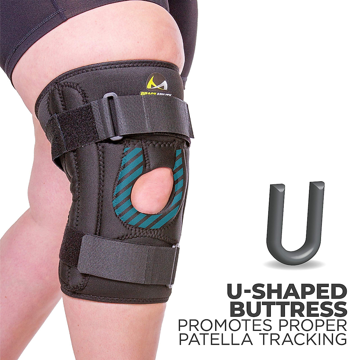 BraceAbility Plus Size Chondromalacia Knee Brace - XXL U-Shaped Patellofemoral Pain Syndrome Under Kneecap Stabilizing Support for Patellar Tendonitis, Meniscus Tears, Arthritis Support (2XL)