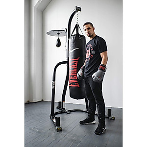 Everlast Dual Station Heavy Bag and Speed Bag Stand with 60 Pound NevaTear Heavy Punching Bag for Mixed Martial Arts and Boxing, Black/Platinum