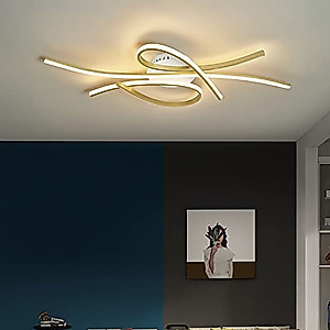 MayNuo Led Ceiling Light Gold Dimmable Living Room Lamp Chic Fashion Design Dining Table Lamps Modern Ceiling Lamp with Remote Control for Bedroom, Kitchen, Dining Room, 68Watt, L100Cm (Gold)