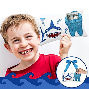 Malihome Tooth Fairy Pillow with Pocket for Girls and Boys Kids Tooth Pillow Toothfairy Gifts Tooth Keepsake Pouch 8.6 x 4.8 inches (for Boys)