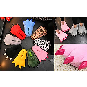 IXITON Unisex Funny Animal Paw slippers Shoes Furry Dinosaur bear Claw Slippers Cartoon plush slippers for men women girl boy kids elder,S,YELLOW