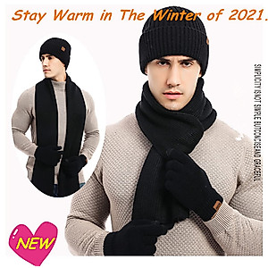 Winter Hat Scarf Glove set for Men Men's 3 Pcs Touchscreen Anti-Slip Gloves Knit Stretchy Beanie Hat and long Scarf Set (Hemp gray)