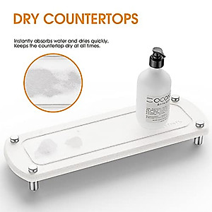 Zrfmib Sink Caddy, Instant Dry Sink Organizer, Natural Diatomite Stone Sink Tray for Soap Holder Dispenser, Sponge Brush and Toothbrush Cup, Modern Home Design, Suitable for Bathroom and Kitchen,White