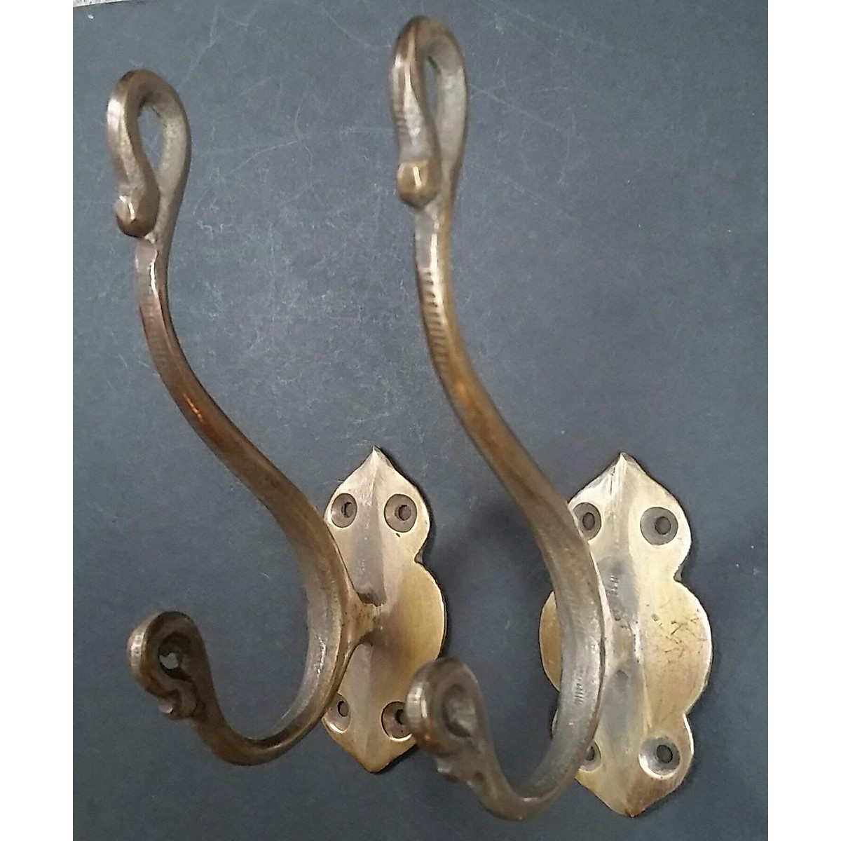 2 Large Solid Brass Vintage Antique Style Ornate Double Coat Hat Towel Hooks 6" #C11