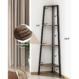 FURNINXS 4 Tier Corner Shelf Standing, Shelving Unit, Display Rack for Bedroom, Living Room, Office, Kitchen, Rustic Brown