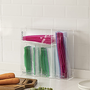 HBlife Ziplock Bag Storage Organizer, Premium Acrylic Compatible Holder Kitchen Drawer Baggie Container Suitable for Variety Size Bags Dispenser for Cabinet, Clear