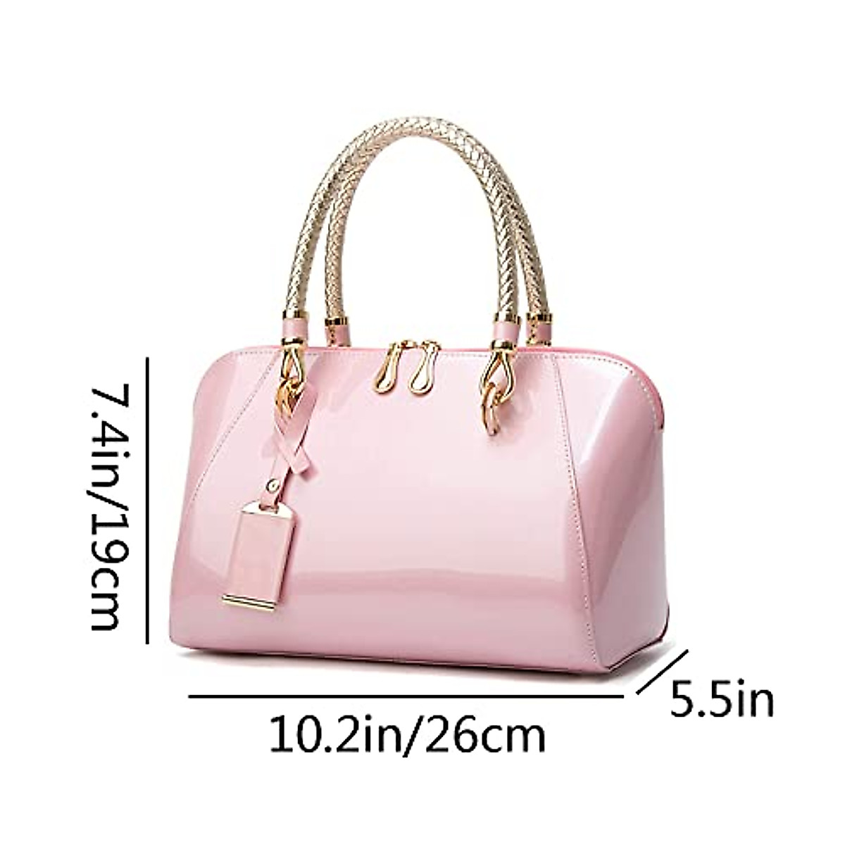 YAQUNICER Top-handle Handbags Purse Satchel for Women Patent PU Shoulder Crossbody Bag Middle Tote-Pink