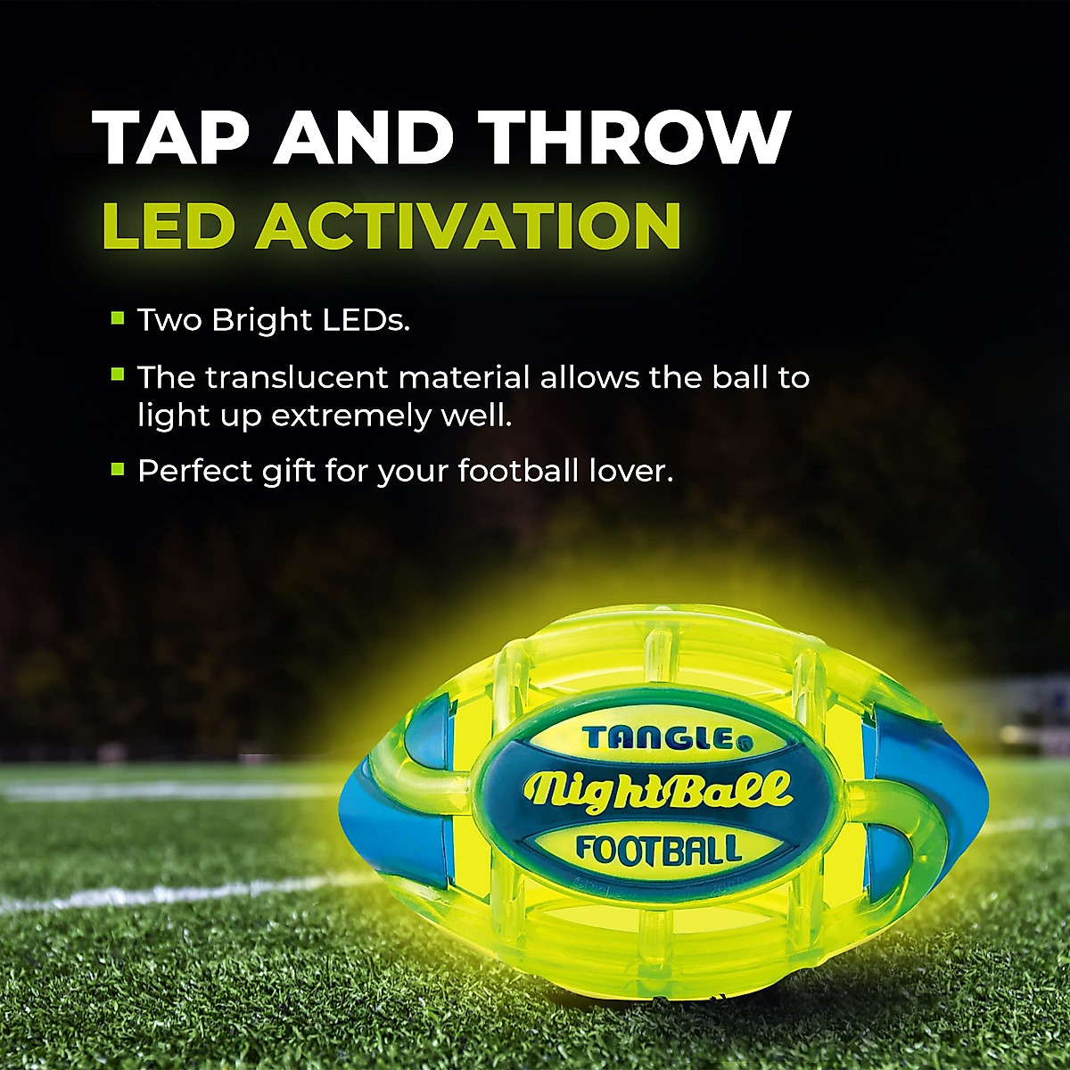 Tangle NightBall Glow in the Dark Light Up LED Football, Green with Blue