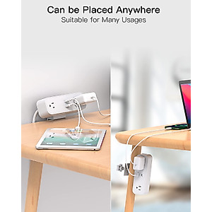 Desk Clamp Power Strip 10ft Flat Plug Extension Cord with USB C, 2 Outlets, Surge Protector USB C (PD 20W), USB A(QC 18W) Fast Charging Ports,Table Outlets for Home, Office