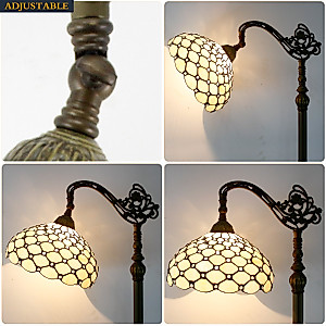 WERFACTORY Tiffany Floor Lamp Cream Amber Stained Glass Bead Arched Lamp 12X18X64 Inch Gooseneck Adjustable Corner Standing Reading Light Decor Bedroom Living Room S005 Series