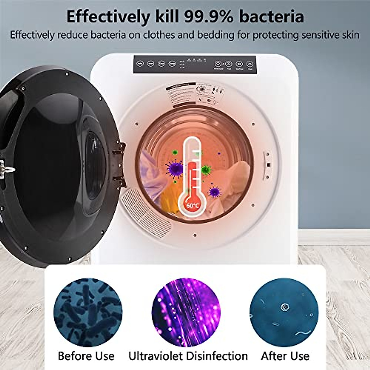 Bonnlo 13.2 Portable Clothes Dryer, 3.5 Cu.Ft High End Front Load Tumble Laundry Dryer with LED Touch Screen, Stainless Steel Tub, 1300W, White
