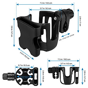 Accmor 2-in-1 Stroller Cup Holder, Universal Cup Holder for Uppababy Nuna Doona Strollers, 360° Rotatable Large Caliber Drinks Holder Cup Holder for Stroller, Bike, Wheelchair, Walker, Scooter