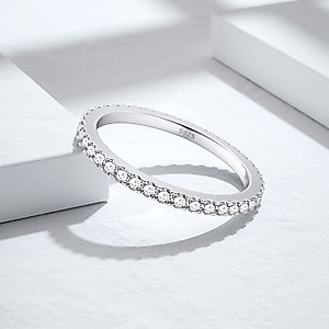 SEVENWELL 925 Sterling Silver Wedding Bands for Women CZ Simulated Diamond Stackable Engagement Eternity Ring Size