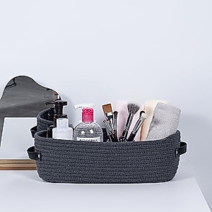 Oradrem Cotton Rope Toilet Basket Bathroom Decor Baskets,Toilet Paper Holder Basket with Handle, Home Decor Organizing Small Baskets Nursery Basket 13"x5.9"x4" Dark Gray