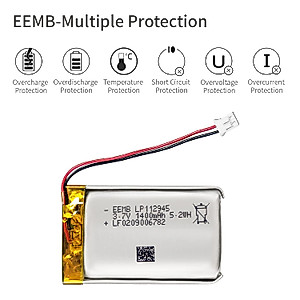 EEMB 3.7V Lipo Battery 1400mAh 112945 Lithium Polymer ion Battery Rechargeable Lithium ion Polymer Battery with JST Connector Make Sure Device Polarity Matches with Battery Before Purchase!!!