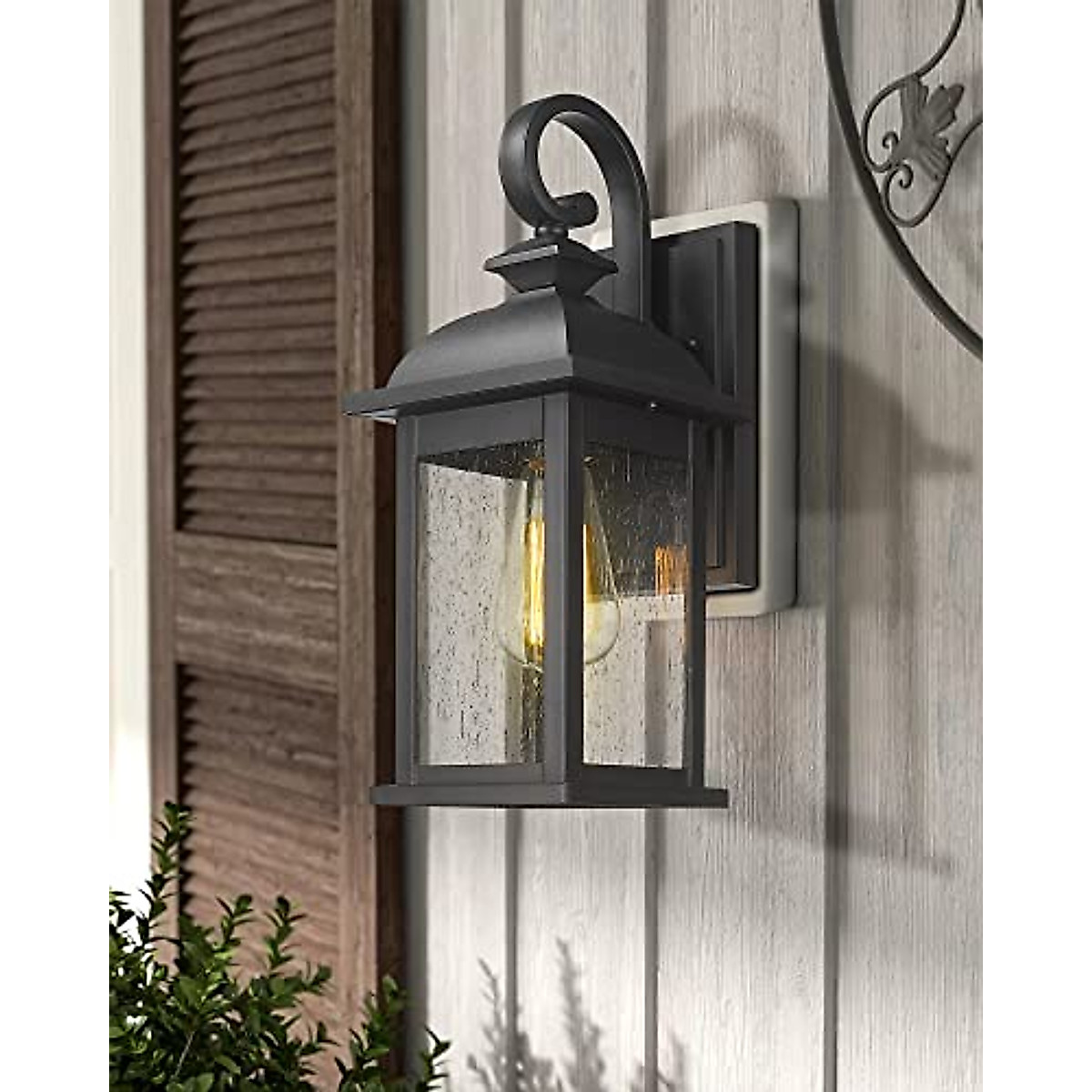 FEMILA Outdoor Wall Light Fixture,1-Light Exterior Waterproof Wall Sconce,E26 Socket Front Porch Lights,Anti-Rust Matte Black Finish with Seeded Glass Lampshade,4FD54B-BK