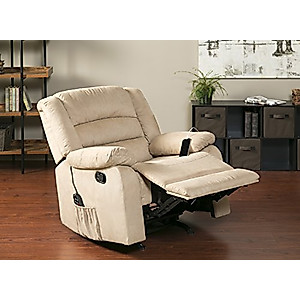Relaxzen Longstreet Rocker Recliner with Massage, Heat and Dual USB Ports,Microfiber, Beige