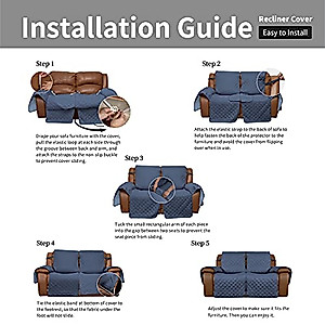 Easy-Going Recliner Sofa Cover, Reversible Couch Cover for Double Recliner, Split Sofa Cover for Each Seat, Furniture Protector with Elastic Strap for Kids, Dogs, Pets(2 Seater, Dark Blue/Light Blue)