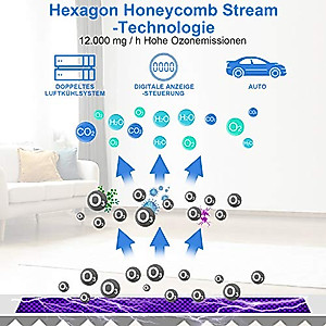 12000mg/H Ozone machine with LCD, Loop Mode, Adjustable for Any Size Room for Home, Car, Business