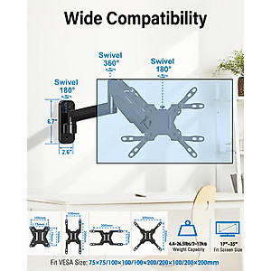 MOUNTUP Monitor Wall Mount for 17-35 Inch Computer Screen, Gas Spring Single Monitor Arm with VESA Extension Kit for VESA 75x75, 100x100, 100x200, 200x100, 200x200, Support 4.4-26.5lbs Display, Black