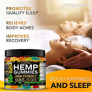Vitamax Hemp Gummies - 985,000 - Peace & Relaxation - Natural Tasty Fruit Flavors - Made in USA - 100ct