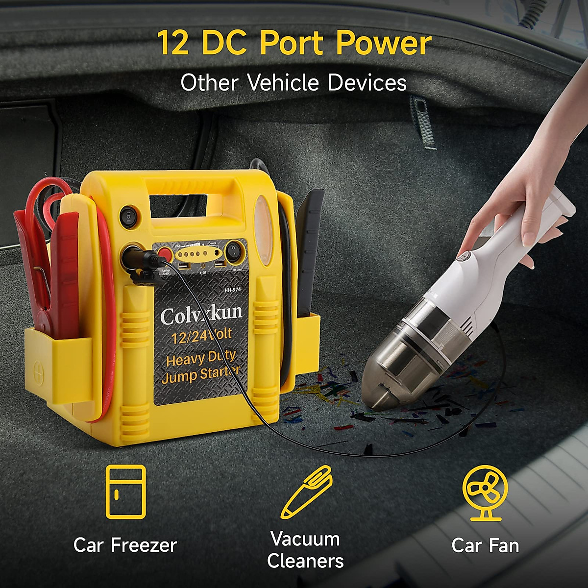 Colvxkun 2800/1400 Peak Amp 12V/24V Jump Starter,Can Start Trucks, excavators, transporters and Other Heavy Vehicles.Auto Battery Booster,Power Station with DC/USB Outputs,LED Work Light