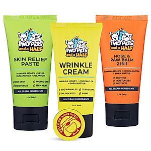 Bulldog Skin Care(Pack of 3-6oz)Wrinkle Paste for Bulldog+Dog Paw Balm Dogs & Dog Nose Balm+Skin Soother for Dog-Say Bye To Rash,Redness On French Bulldog &English Bulldog,Pug-Frenchie Dog Accessories