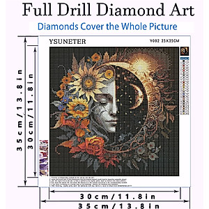 Sun and Moon Diamond Art Kits for Adults, Round Full Drill Diamond Painting Kits for Beginners Gem Art Painting Kits, DIY 5D Diamond Dots Painting with Diamond Arts and Crafts Wall Decor 14x14inch