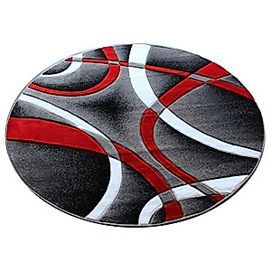 Masada Rugs, Sophia Collection Hand Carved Area Rug Modern Contemporary Red White Grey Black (8 Feet X 8 Feet) Round