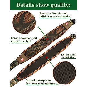Underalert Rifle Sling with Metal Swivels and Neoprene Padding, Adjustable Gun Sling Shotgun Sling for Hunting with Shell Holder Acc. Gun Strap for Rifle 2 Point, For 12GAs and Rifles (Waterfowl Camo)