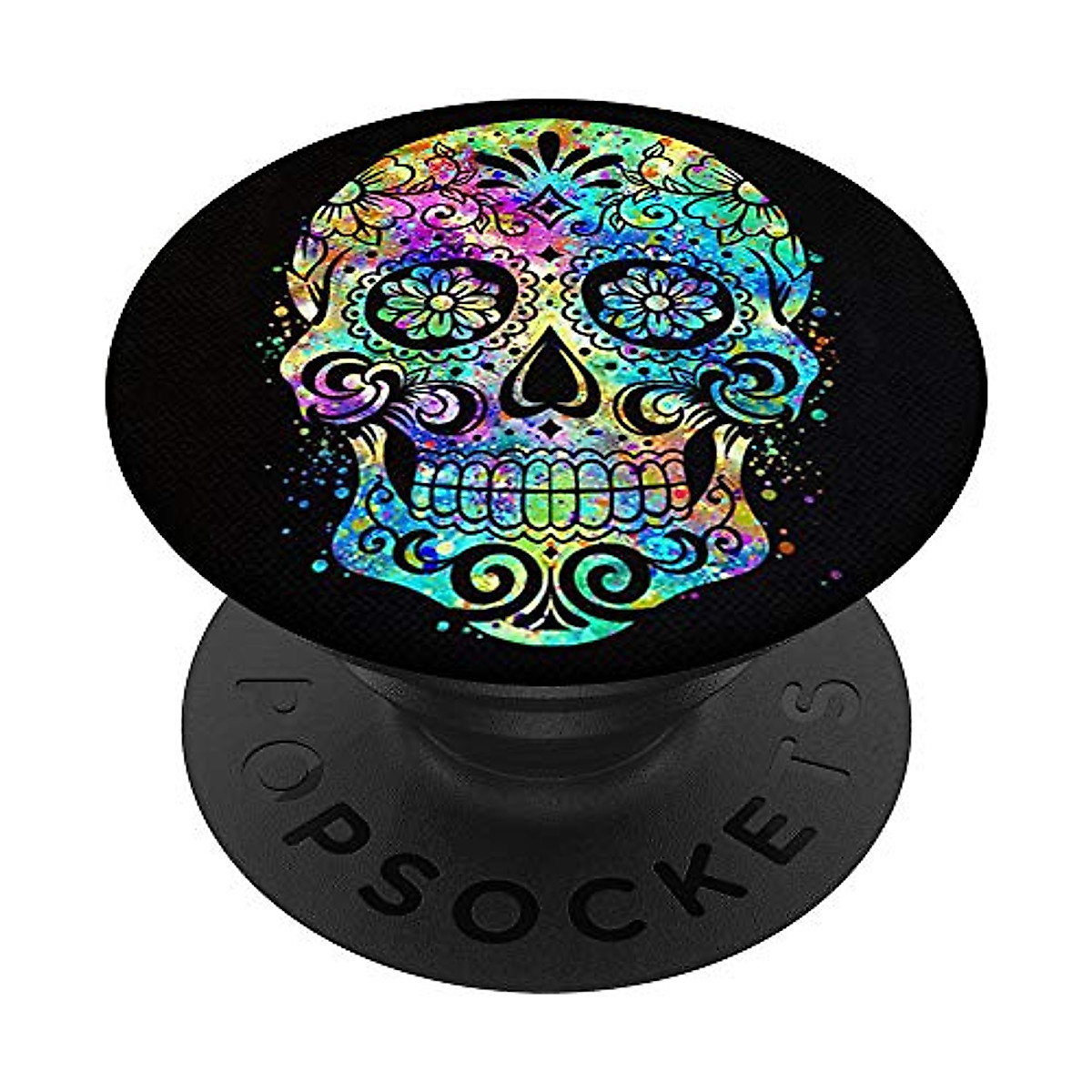 Cool Sugar Skull Mexican Design Colorful Paint Art on Black PopSockets PopGrip: Swappable Grip for Phones & Tablets
