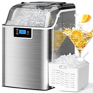 ZAFRO Nugget Ice Makers Countertop,45lbs/Day Pebble Ice Maker Machine with Self-Cleaning,24hrs Timer,LED Panel Sonic Ice Maker with Ice Scoop,Ice Basket for Home/Bar/Party (Stainless Steels Silver)