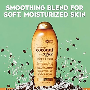 OGX Smoothing + Coconut Coffee Exfoliating Body Scrub with Arabica Coffee & Coconut Oil, Moisturizing Body Wash for Dry Skin, Paraben-Free with Sulfate-Free Surfactants, 19.5 Fl Oz