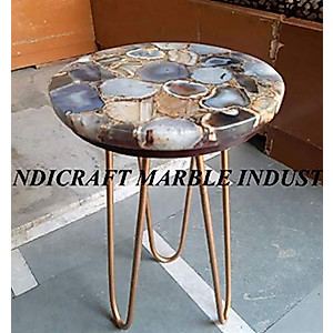 Natural Agate Table, Agate Table With Metal Stand, Round Agate Stone Table, Centerpiece, Agate Side Table 12" Inch
