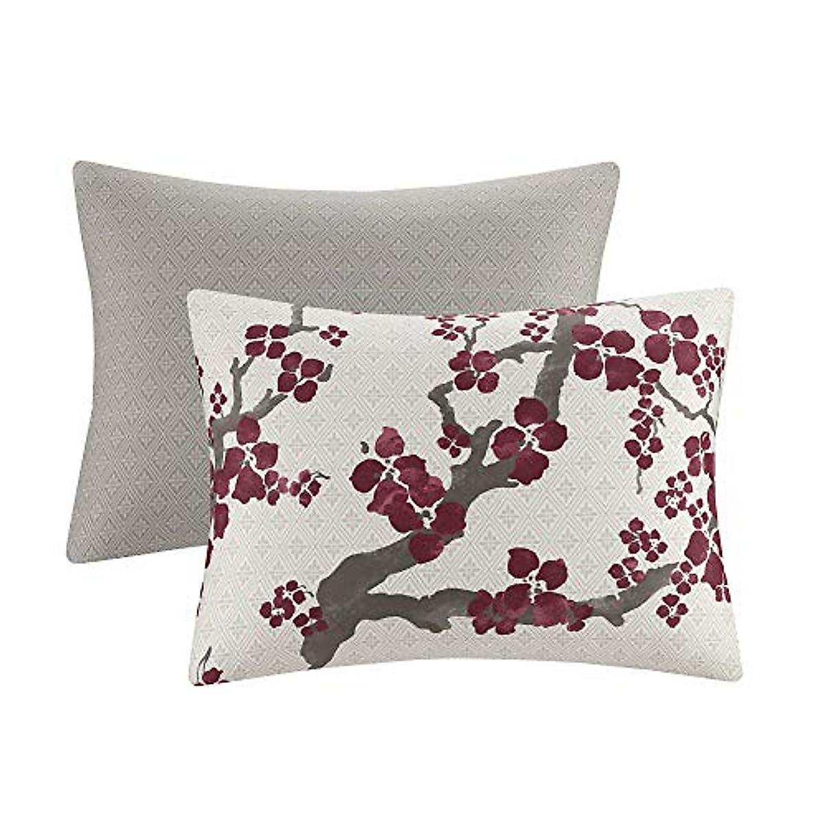 N Natori Cherry Blossom Duvet Cover Queen Size - Red, Grey , Cherry Blossom Duvet Cover Set – 3 Piece – 100% Cotton Sateen Light Weight Bed Comforter Covers