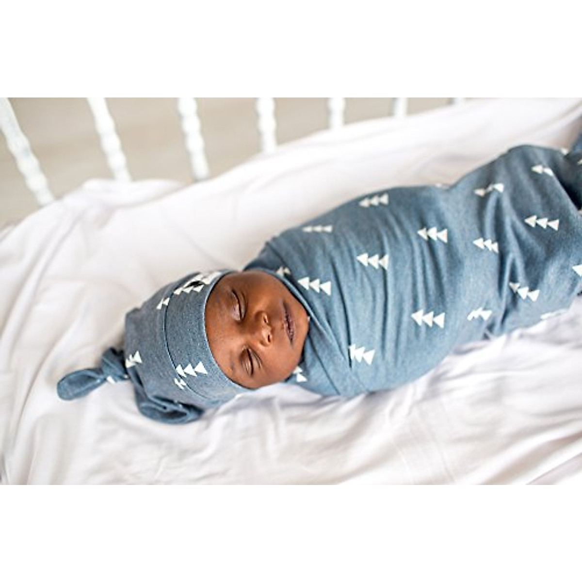 Copper Pearl Large Premium Knit Baby Swaddle Receiving Blanket Navy and White Triangles North