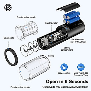D Electric Wine Opener Automatic Battery Operated Wine Bottle Opener Set, Reusable Corkscrew Cordless Remover 5 Pcs Kit with Wine Pourer, Foil Cutter Wine Stopper for Wine Lovers Housewarming Gifts