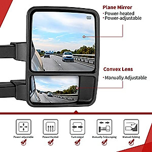 YITAMOTOR Towing Mirrors Compatible for 99-07 Ford F250/F350/F450/F550 Super Duty, 01-05 Excursion Pair Set Extendable Smoke Power Heated with Signal Light Side Mirrors