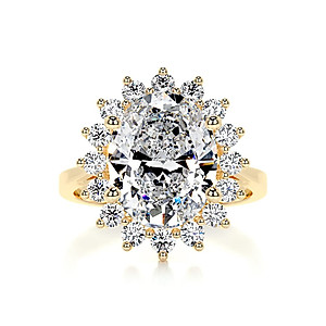 Solid Gold Handmade Wedding Ring 2 CT Oval Cut Moissanite Diamond Halo Bridal Engagement Rings for Anniversary Propose Gifts (18K Solid Yellow Gold)