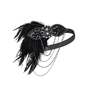 BABEYOND 1920s Flapper Headband 20s Great Gatsby Headpiece Black Feather Headband 1920s Flapper Gatsby Hair Accessories (Black)