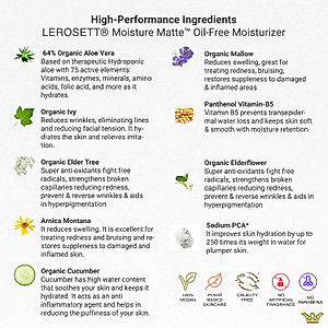 Gunilla Of Sweden LEROSETT Moisture Matte Oil-Free Daily Moisturizer for Acne Prone Skin, Non-Greasy, Lightweight, Non-Comedogenic with Organic Aloe Vera + 5-Herbal Extracts, Vit-C, E 1 oz