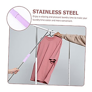 Yardenfun Stainless Steel Telescopic Rod Adjustable Hitch Stainless Steel s Hooks Household Tools Clothes Drying Fork Closet Grabber Clothes Hanger Hook Pole Clothes Reach Rod Clothes Rod