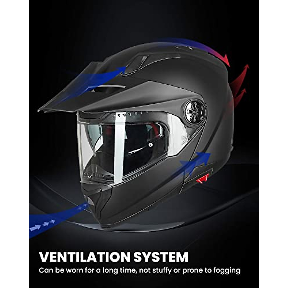 ILM Motorcycle Full Face Modular ATV Helmet Three in One Snowmobile Casco with Pinlock Anti Fog Visor for Men Women DOT Model-909F(Matte Black XXL)