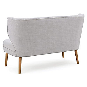 GDFStudio Dumont Mid-Century Modern Fabric Settee, Beige and Natural
