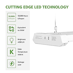 Lepro 4ft Linkable LED Shop Lights, 42W 4200lm Garage Ceiling Light Fixture, 4000K Neutral White, 250W Equivalent Surface Flush Mount or Hanging Workshop Bench Light with Plug and Pull Chain, 6 Packs