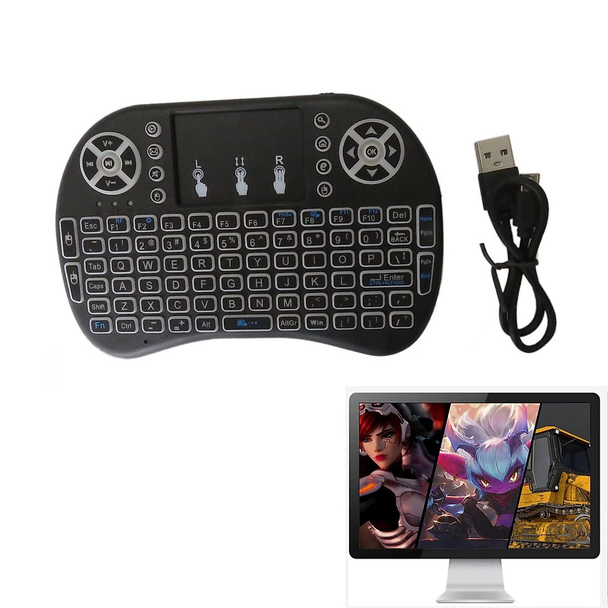 Wireless Mini Keyboard and Touchpad Mouse 2.4GHz Backlit Universal Remote Controller for Gaming Rechargeable Li-ion Battery for Google Android TV Xbox, PS3, PC, Windows Roku iptv Gaming