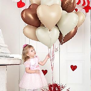 Brown Beige Cream Heart Balloons, 18inch 12PCS Coffee Cream Beige Heart Shape Balloons, Nude Neutral Foil Love Balloons for Valentine's Day Decorations for Engagement Baby Shower Wedding